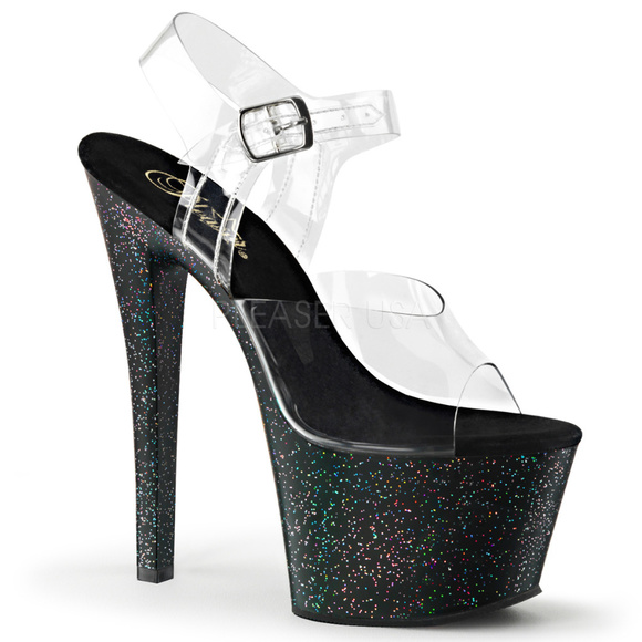 Shoes | Glitter Platform Clear High Heel Shoes | Poshmark